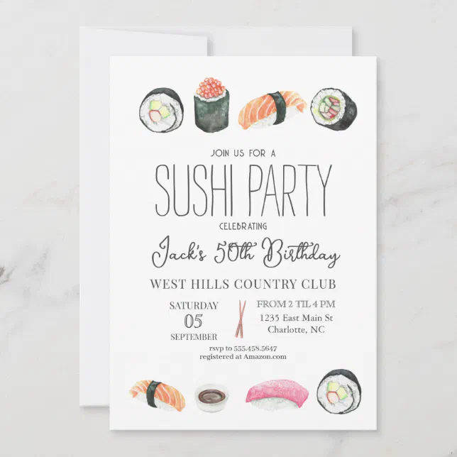 Sushi invitation, Sushi Birthday, Sushi & SaKi Invitation | Zazzle