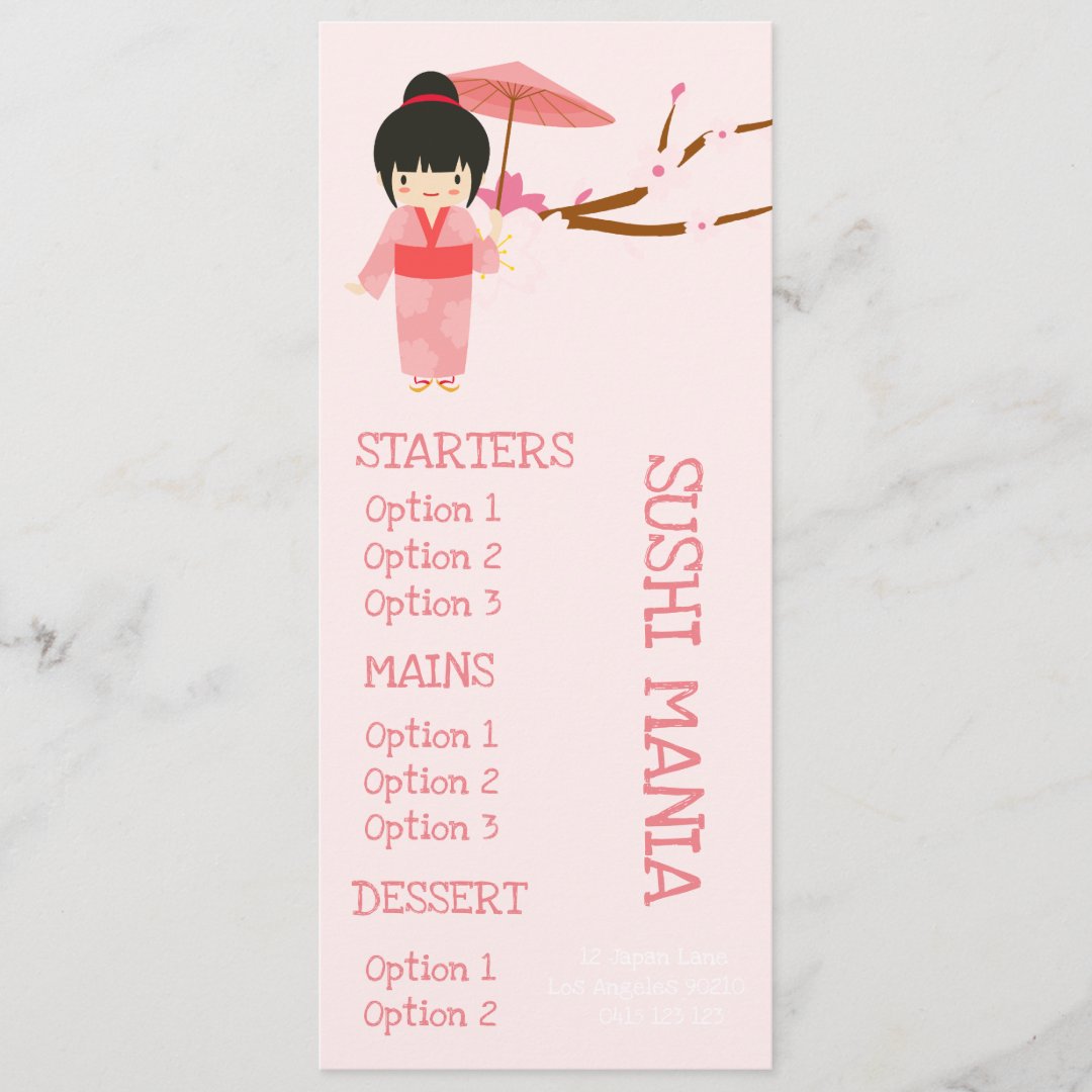 Sushi Japanese restaurant cute dinner menu | Zazzle