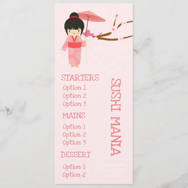 Sushi Japanese restaurant cute dinner menu | Zazzle