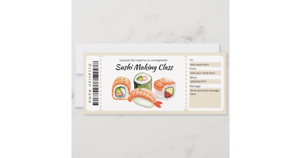 Sushi Making Class Gift Certificate Invitation | Zazzle