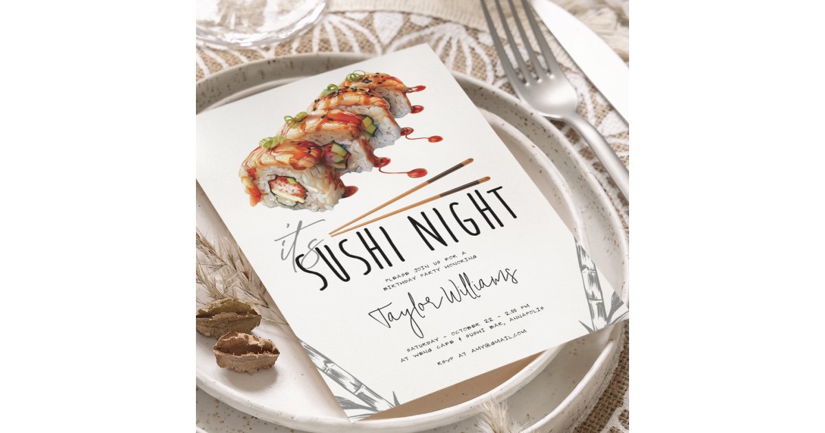 Sushi Night Adult Birthday Party Invitation | Zazzle