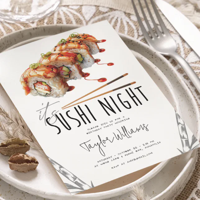 Sushi Night Adult Birthday Party Invitation | Zazzle