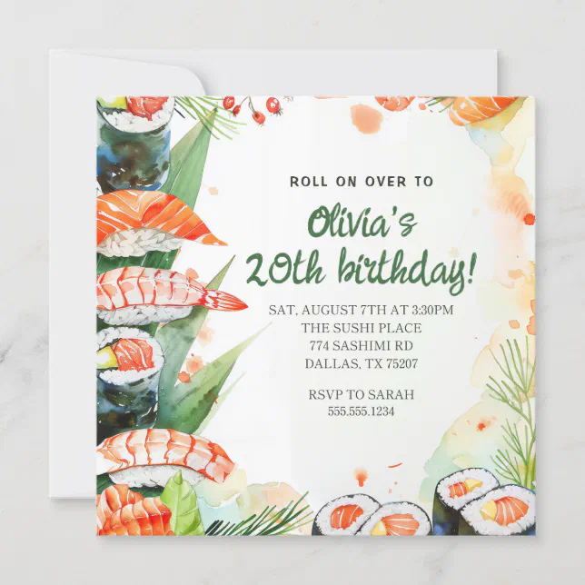 Sushi Party Birthday Invitation | Zazzle