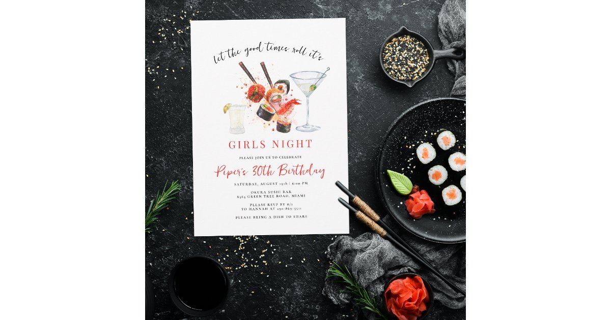 Sushi Party | Good Times Roll Girls Night Party Invitation | Zazzle