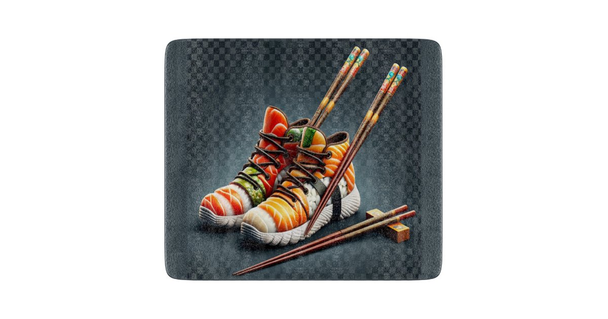 Sushi Sneakers with Chopsticks Humor Cutting Board | Zazzle