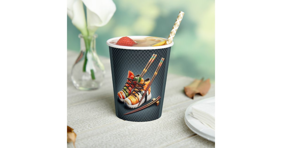 Sushi Sneakers with Chopsticks Humor Paper Cups | Zazzle