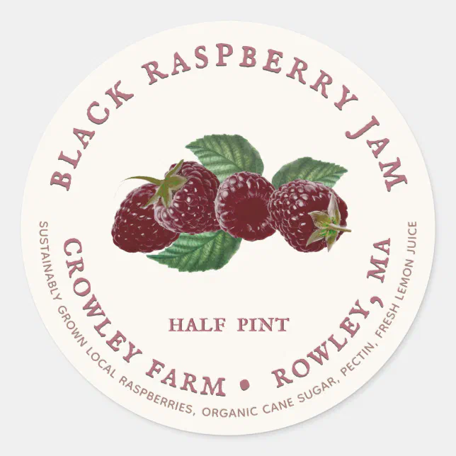 Sustainably Grown Local Black Raspberry Jam Classic Round Sticker | Zazzle