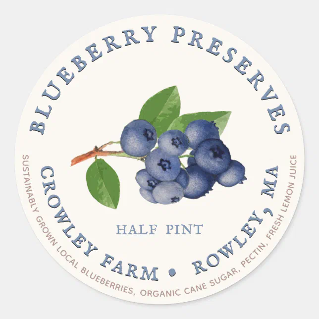 Sustainably Grown Local Blueberry Preserves Label | Zazzle
