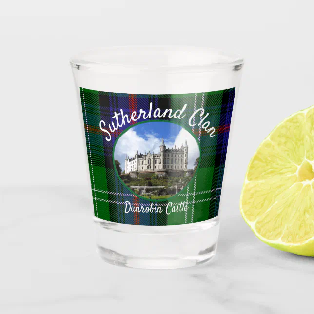 Sutherland Clan Tartan Dunrobin Castle Photo Shot Glass | Zazzle