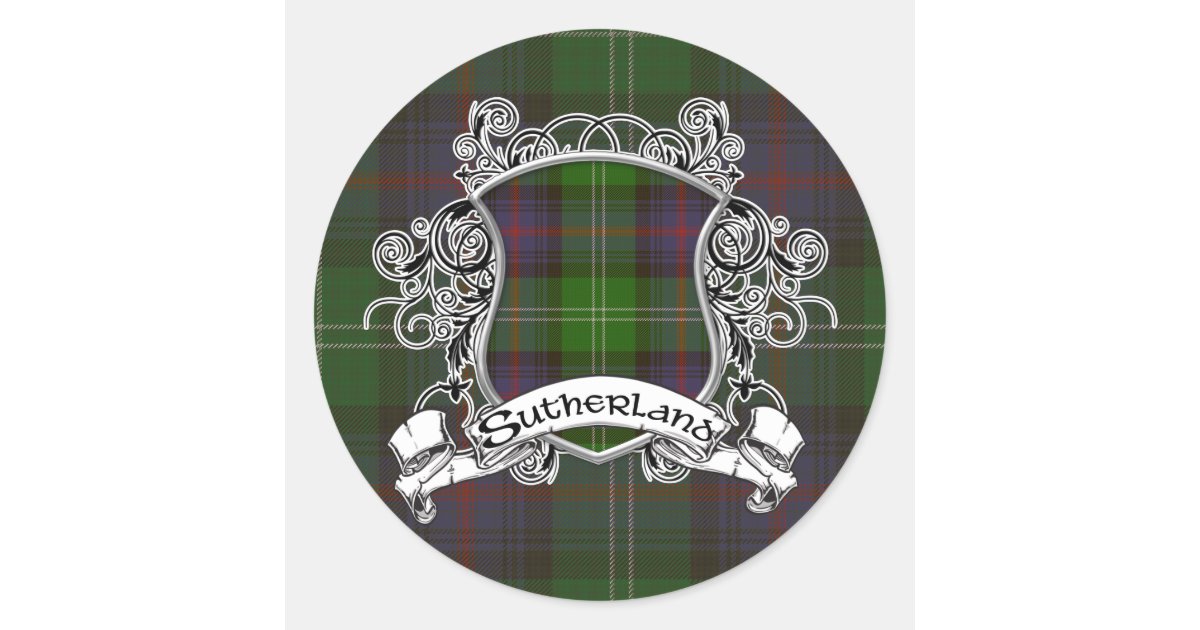 Sutherland Tartan Shield Classic Round Sticker | Zazzle