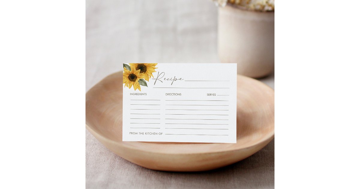 SUTTON Sunflower Recipe Card | Zazzle