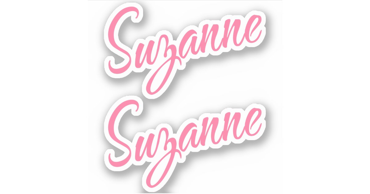 Suzanne name pink cursive font x2 sticker | Zazzle