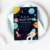 Outer Space Blast Off Birthday Party Invitation | Zazzle