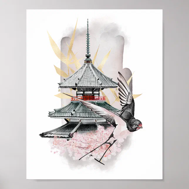 Swallow Bird Japanese Artwork Poster | Zazzle