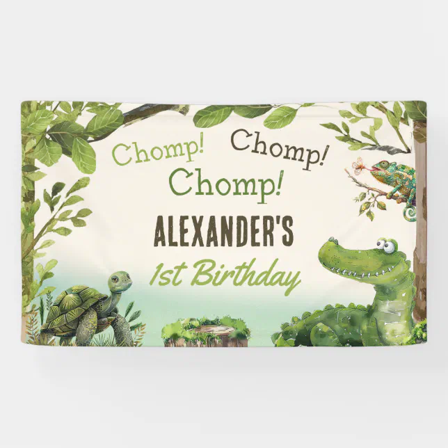 Swamp Reptile 1st Birthday Party Banner | Zazzle