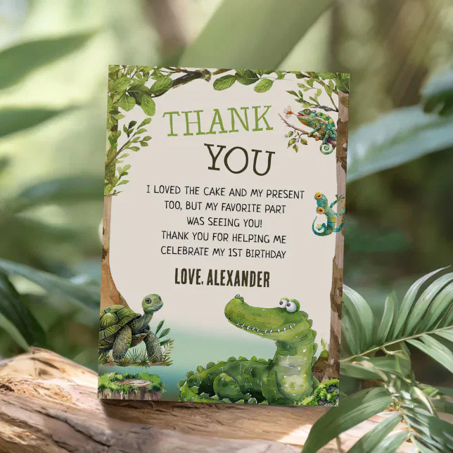 Swamp Reptile Birthday Party Thank You Card | Zazzle