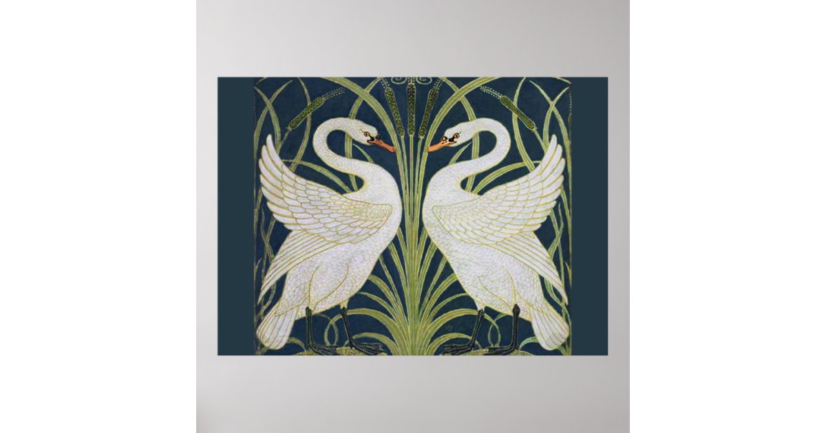 Swan Art Nouveau Two Swans Poster | Zazzle
