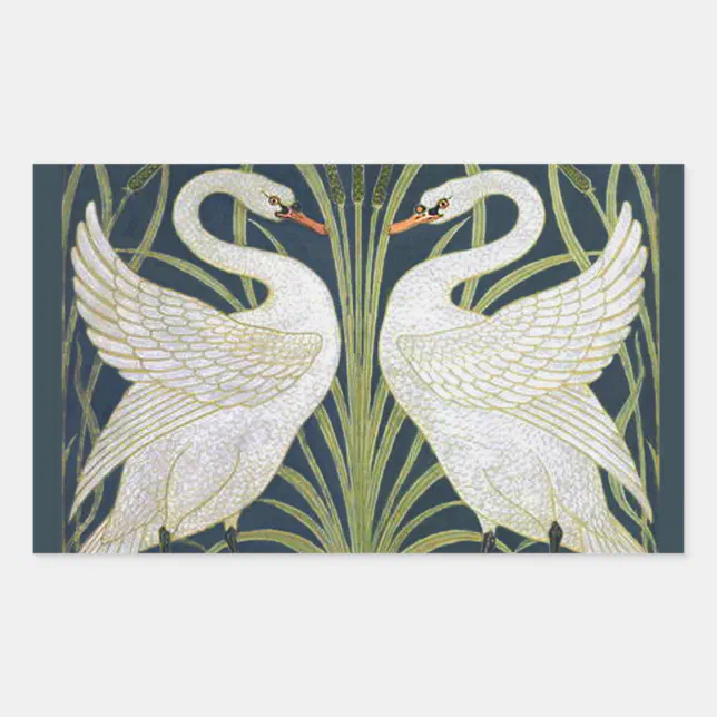 Swan Art Nouveau Two Swans Rectangular Sticker | Zazzle