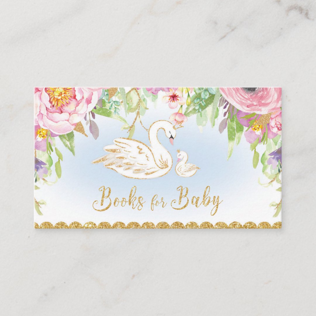 Swan Baby Shower Bring a Book for Baby Enclosure Card | Zazzle