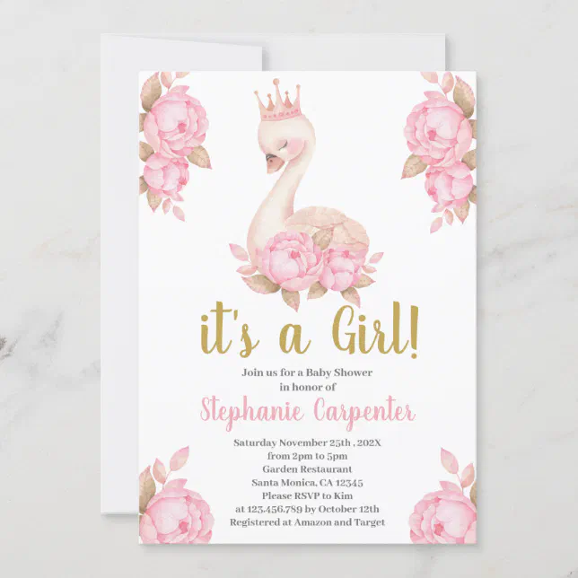 Swan Baby Shower Girl Invitation | Zazzle