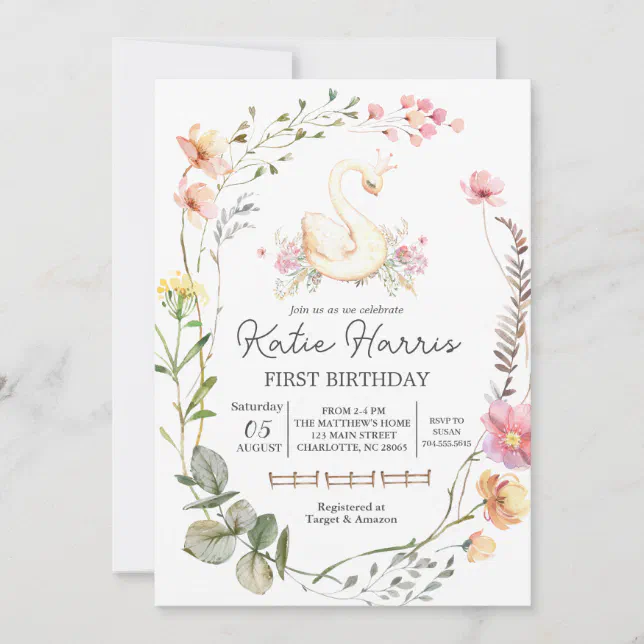 Swan Birthday Invitation | Zazzle