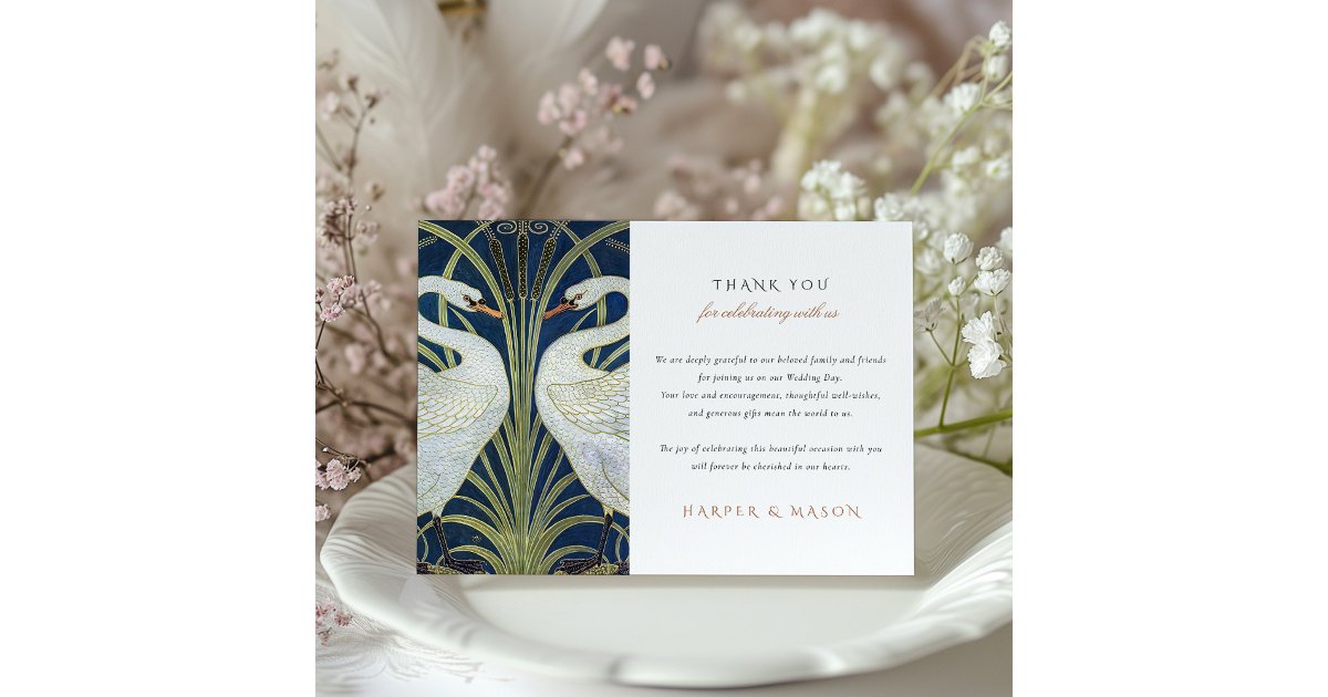 Swan Embrace Wedding Thank You Card | Zazzle