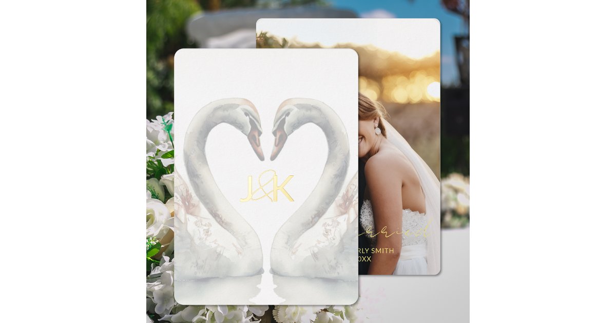 Swan Foil Wedding Announcement Add Photo Card | Zazzle