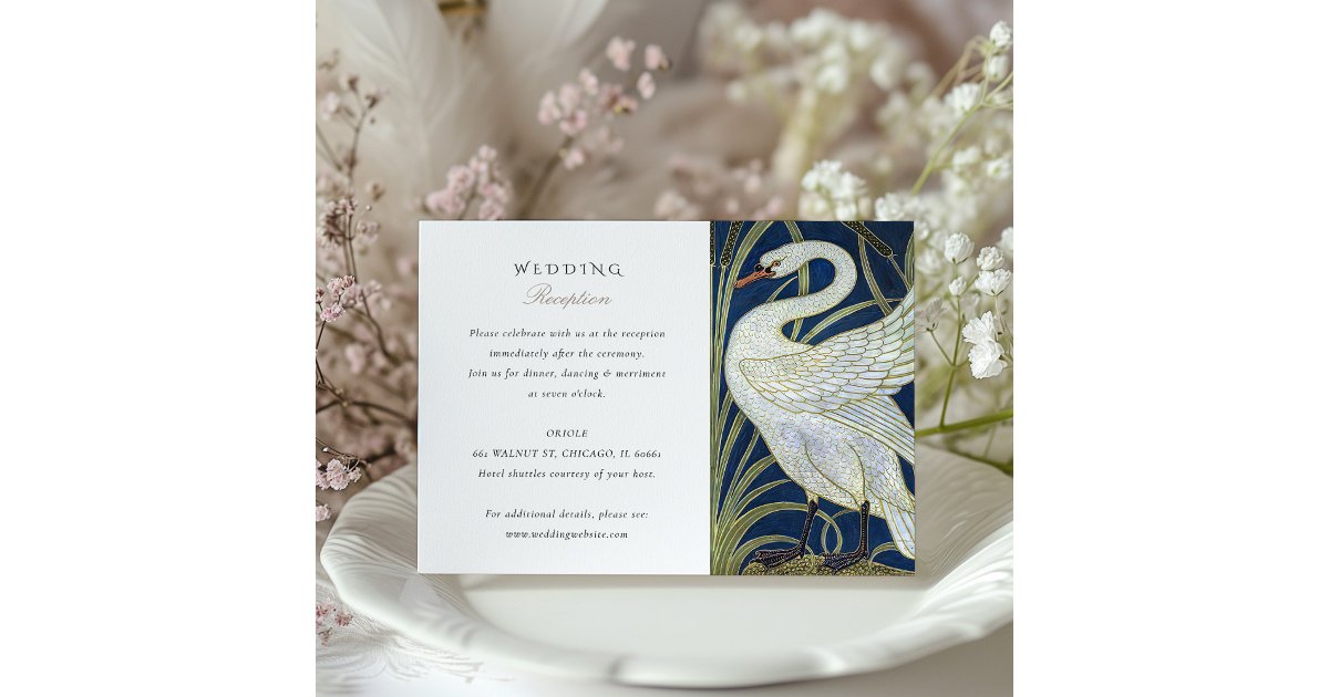 Swan Inspired Wedding Reception Card | Zazzle