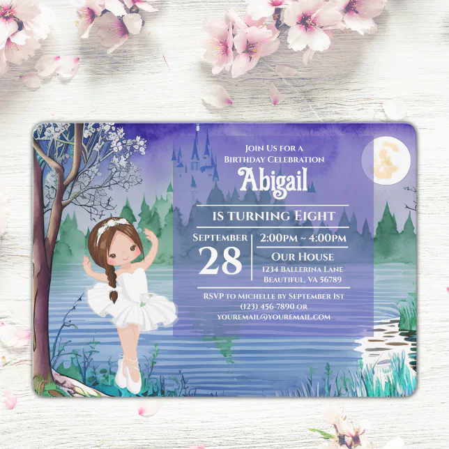 Swan Lake Ballet Spring Pretty Ballerina Birthday Invitation | Zazzle