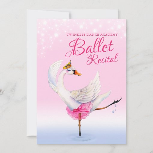 Swan lake pink ballet dancing recital event invitation | Zazzle