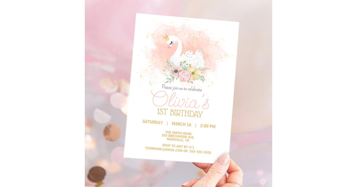 Swan Pink Elegant Princess Birthday Party Invitation | Zazzle