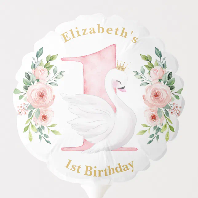 Swan Princess 1st Birthday Party Balloon | Zazzle