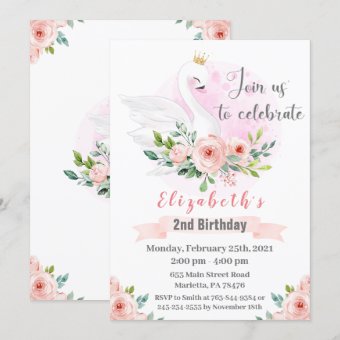 Swan Princess Birthday Party Invitation | Zazzle