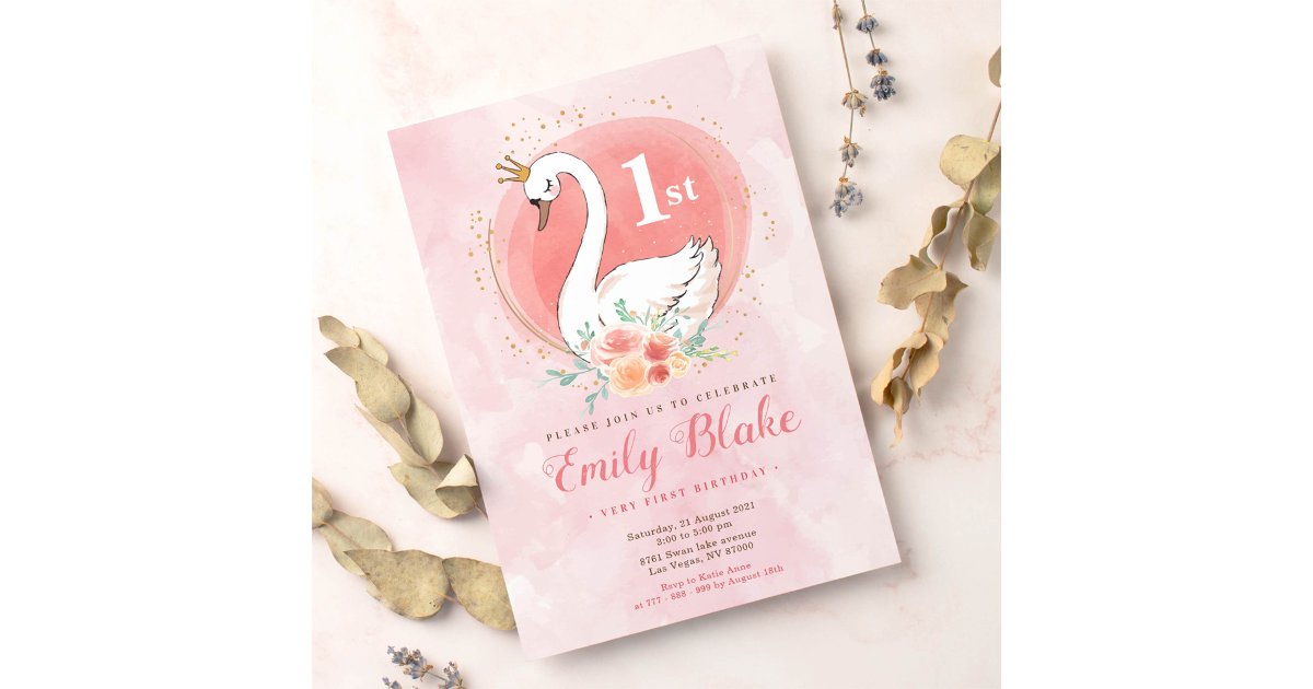 Swan Princess Birthday Party Invitation | Zazzle