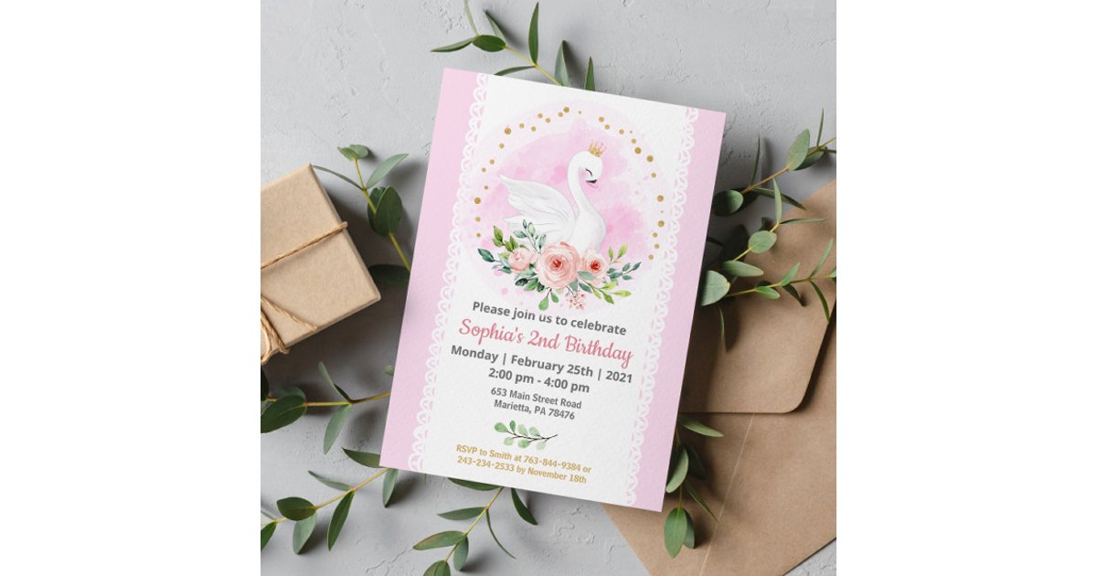 Swan Princess Birthday Party Invitation | Zazzle