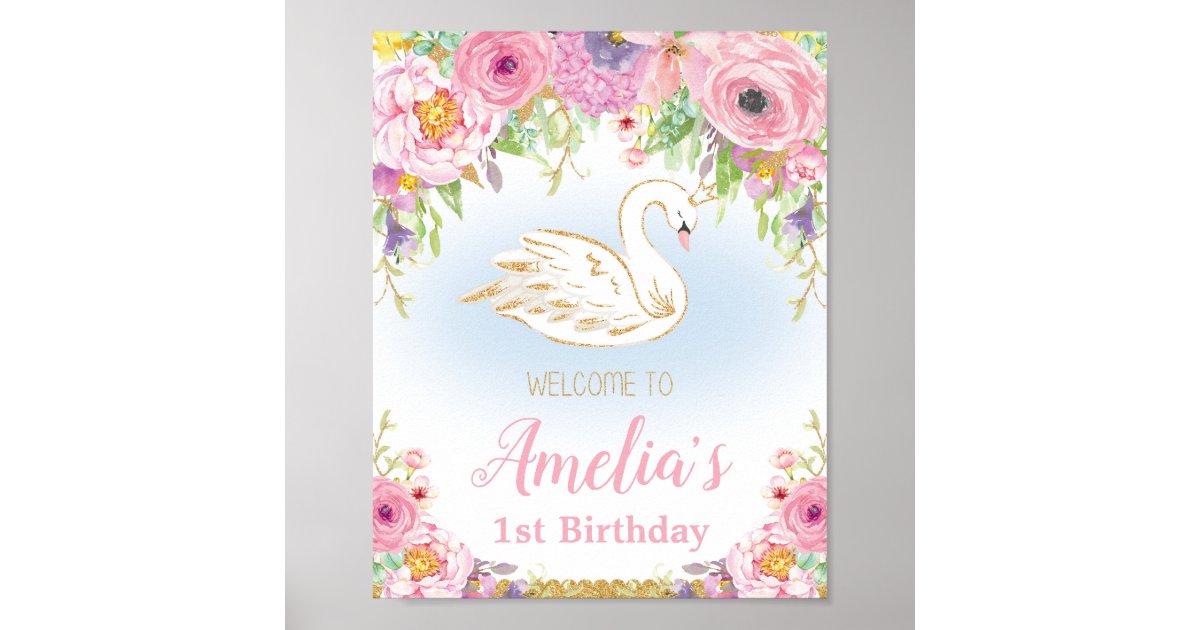 Swan Princess Birthday Welcome Sign Poster | Zazzle