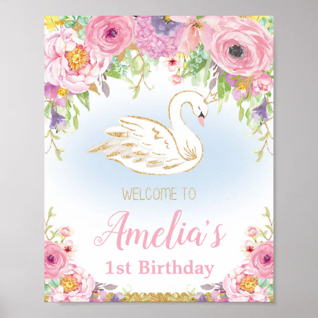 Swan Princess Birthday Welcome Sign Poster | Zazzle