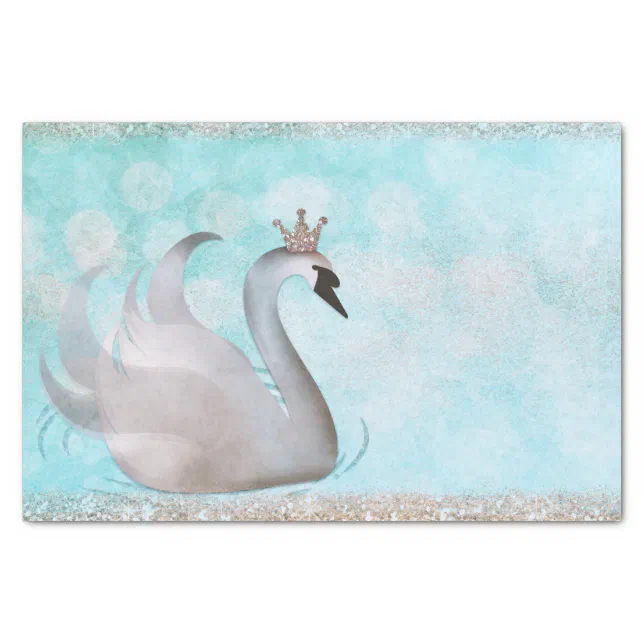 Swan Princess Blue Gold Glitter Sparkle Storybook Tissue Paper | Zazzle
