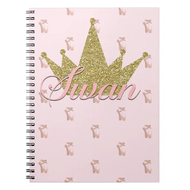 Swan Princess Gold Glitter Crown Glam Notebook | Zazzle