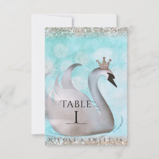 Swan Princess Gold Glitter Fairy Tale Table Number | Zazzle