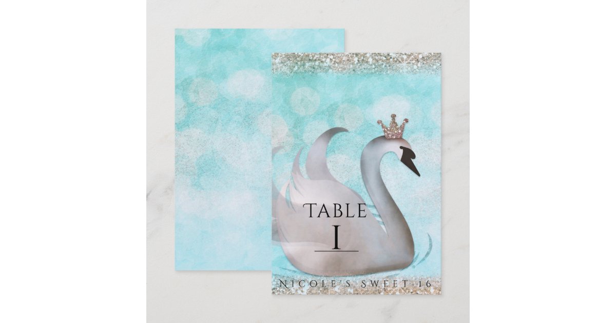 Swan Princess Gold Glitter Fairy Tale Table Number | Zazzle