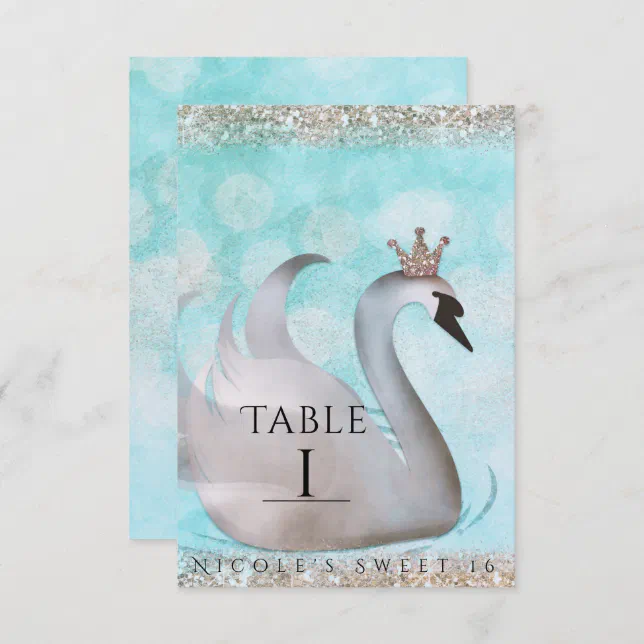 Swan Princess Gold Glitter Fairy Tale Table Number | Zazzle