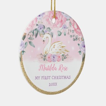 Swan Princess Pink Purple Baby First 1st Christmas Ceramic Ornament ...