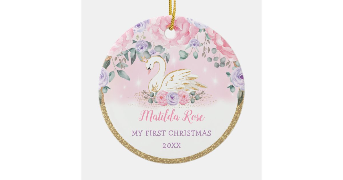 Swan Princess Pink Purple Baby First 1st Christmas Ceramic Ornament ...