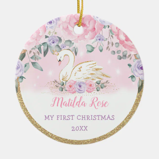 Swan Princess Pink Purple Baby First 1st Christmas Ceramic Ornament ...