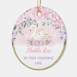 Swan Princess Pink Purple Baby First 1st Christmas Ceramic Ornament ...