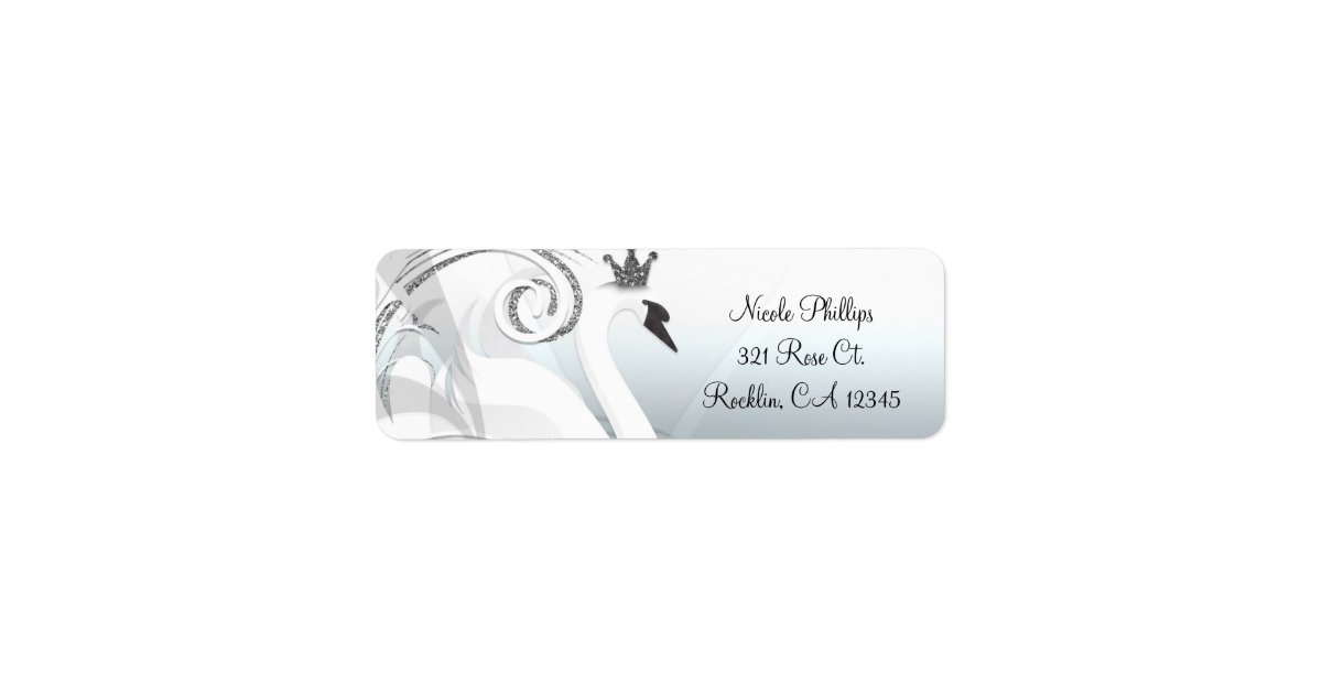 Swan Princess Silver & White Elegant Invitation Label | Zazzle