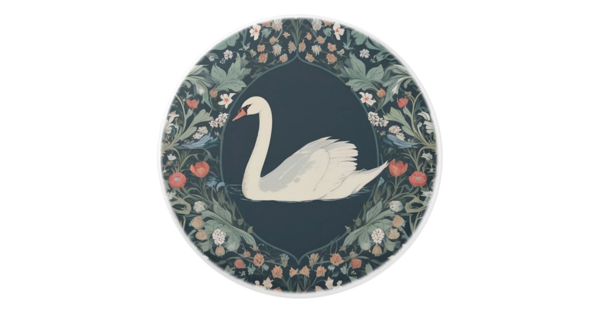 Swan William Morris style Left facing Floral Ceramic Knob | Zazzle