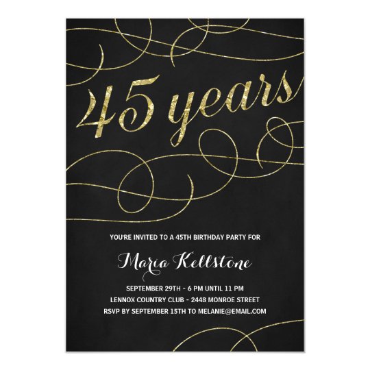Swanky Faux Gold Foil 45th Birthday Party Invitation | Zazzle.com