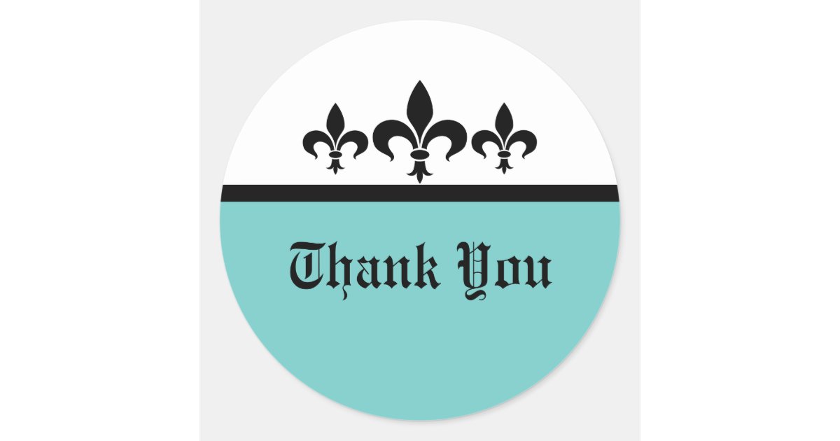 Swanky Fleur De Lis Thank You Stickers, Aqua Classic Round Sticker | Zazzle